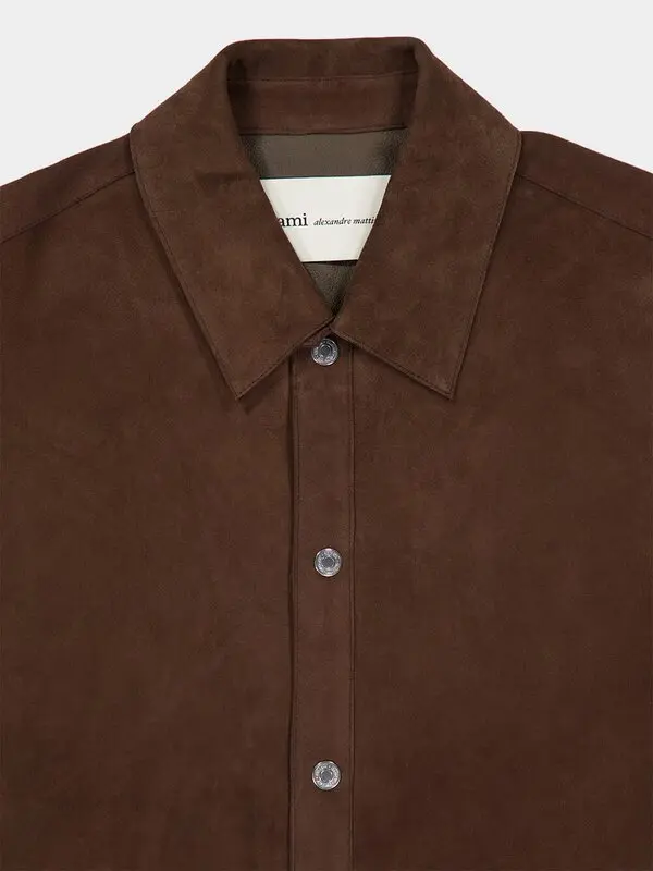 AMI Paris Chocolate Suede Leather Overshirt