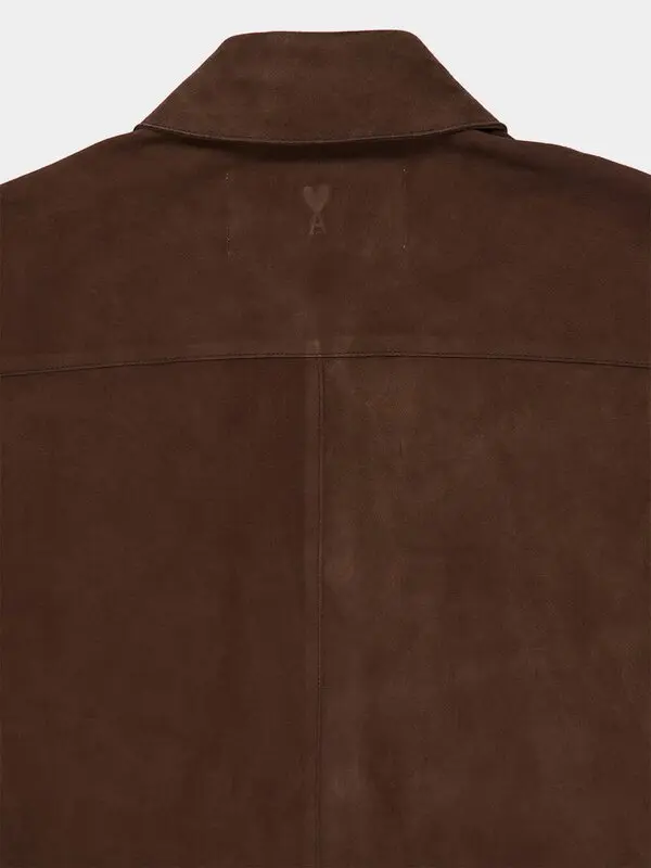 AMI Paris Chocolate Suede Leather Overshirt