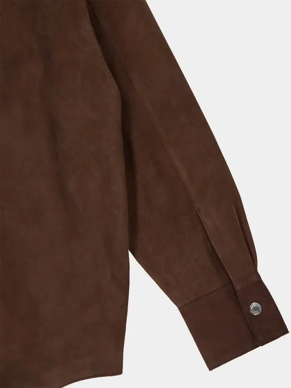 AMI Paris Chocolate Suede Leather Overshirt