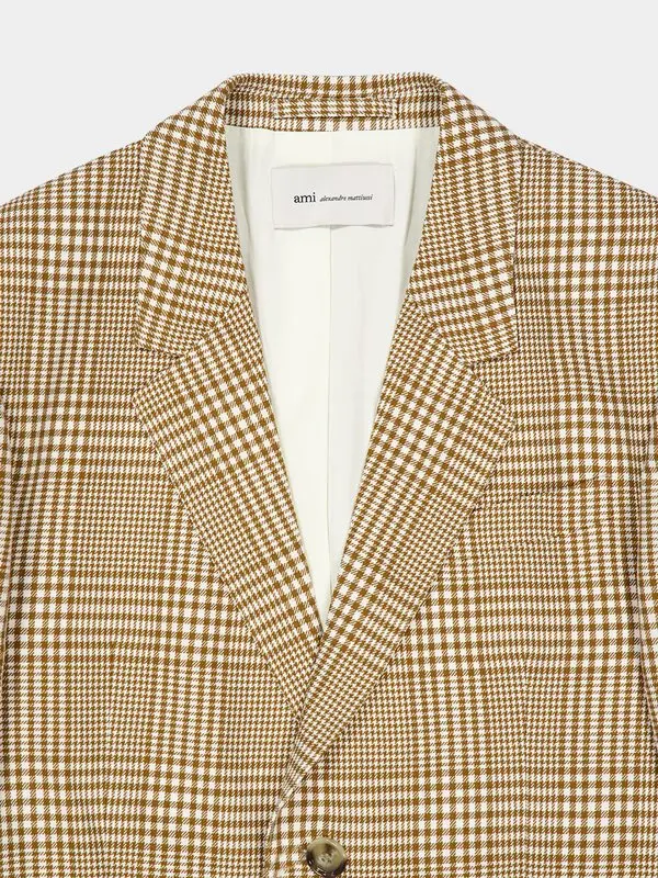 AMI Paris Prince Of Wales Wool Blazer - Beige