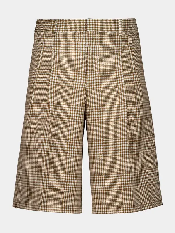 AMI Paris Prince Of Wales Wool Shorts - Beige