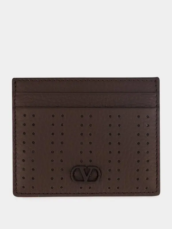 Valentino Garavani Dark Perforated Leather Card Holder - Brown