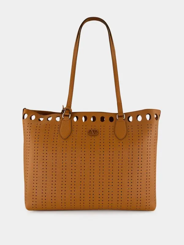 Valentino Garavani Perforated Leather Tote Bag - Brown
