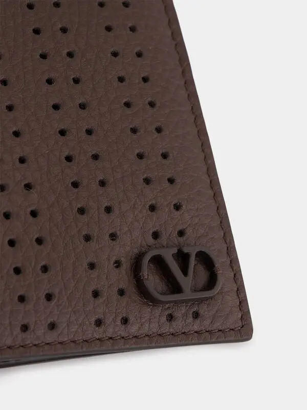 Valentino Garavani Dark Perforated Leather Wallet - Brown