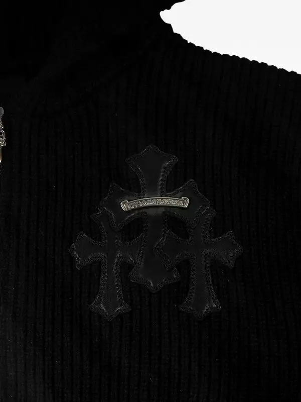 Chrome Hearts Cashmere Zip-up Hoodie With Leather Cross Patches