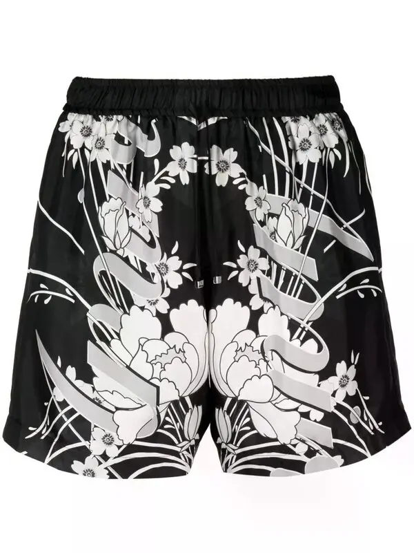 Amiri Floral-print Silk Track Shorts - Black