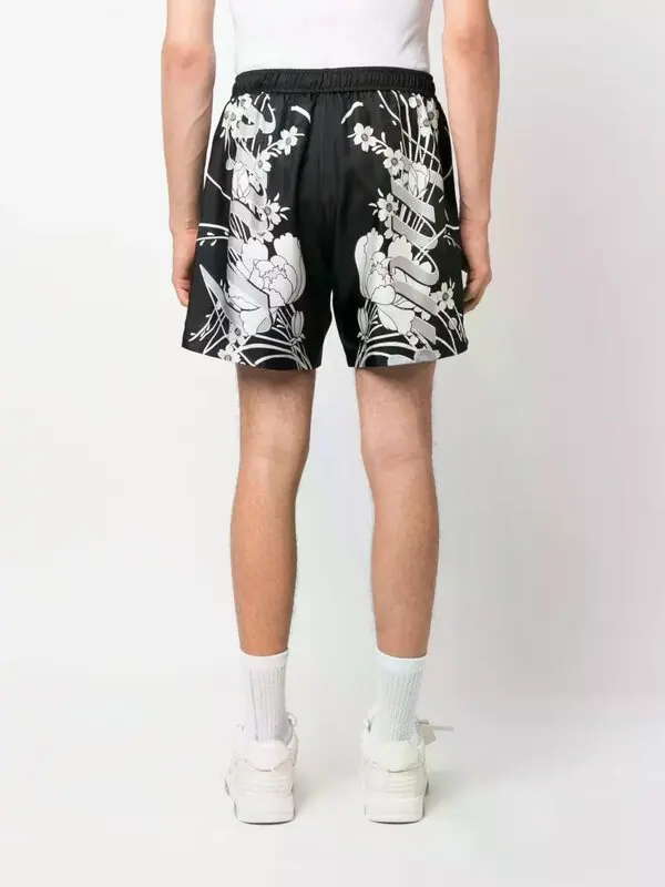 Amiri Floral-print Silk Track Shorts - Black