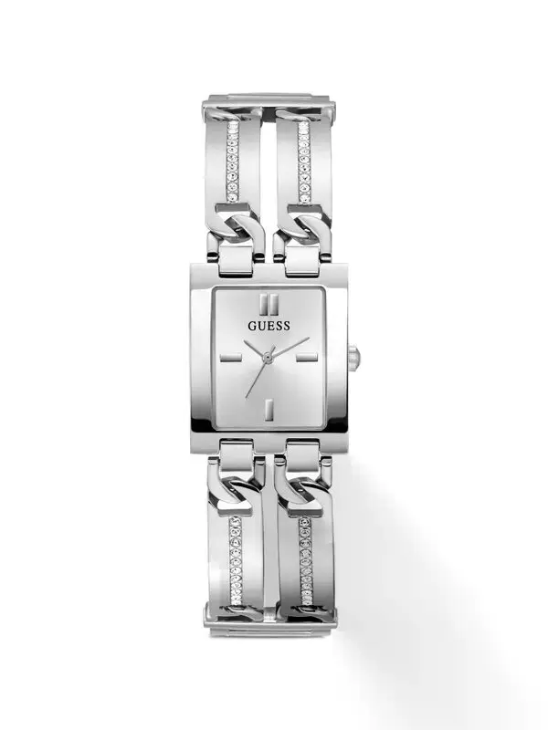Guess Rectangular Face Watch With Crystal Embellished Bracelet