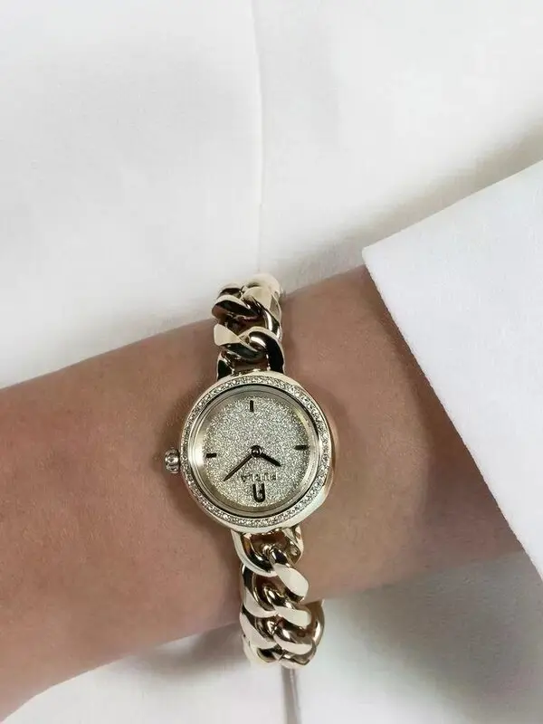 Furla Chain Round 28mm Watch With Crystal Embellished Bezel