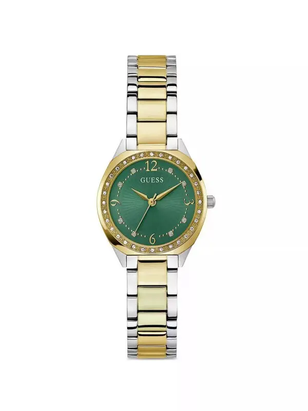Guess Round Face Watch With Crystal Embellished Bezel