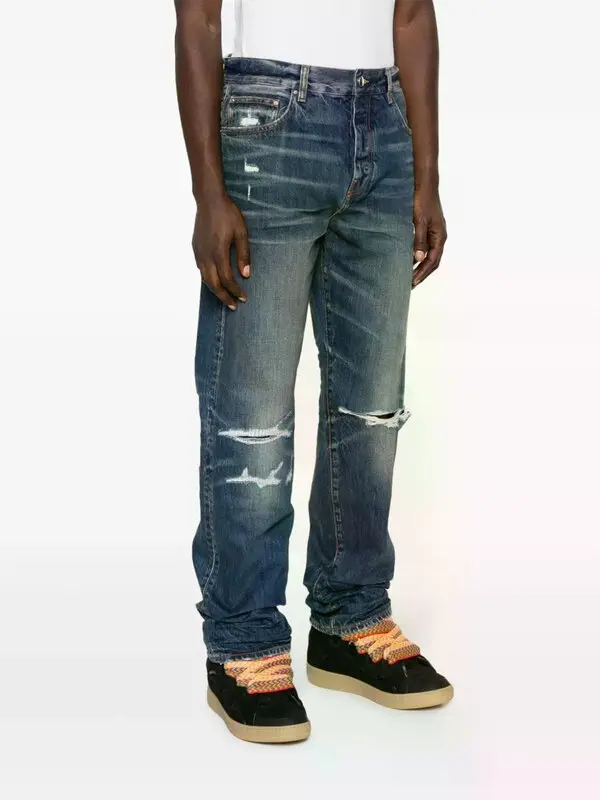 Amiri Logo-patch Ripped Detailing Straight-leg Jeans