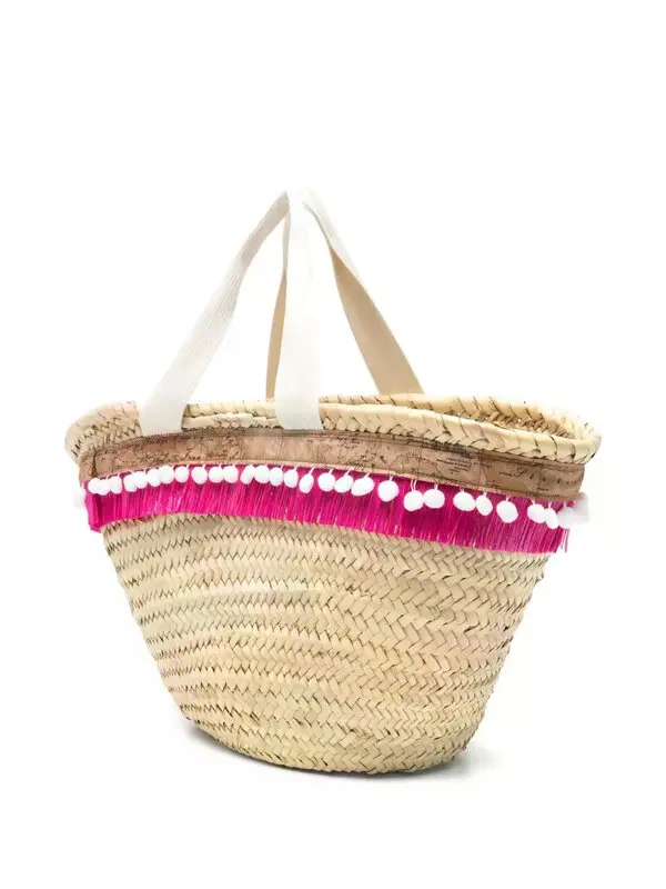 ALVIERO MARTINI 1° CLASSE Woven Textured Tote Bag With Fringe And Pom-pom Detail