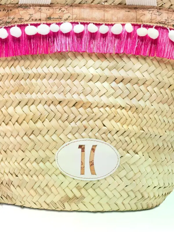 ALVIERO MARTINI 1° CLASSE Woven Textured Tote Bag With Fringe And Pom-pom Detail