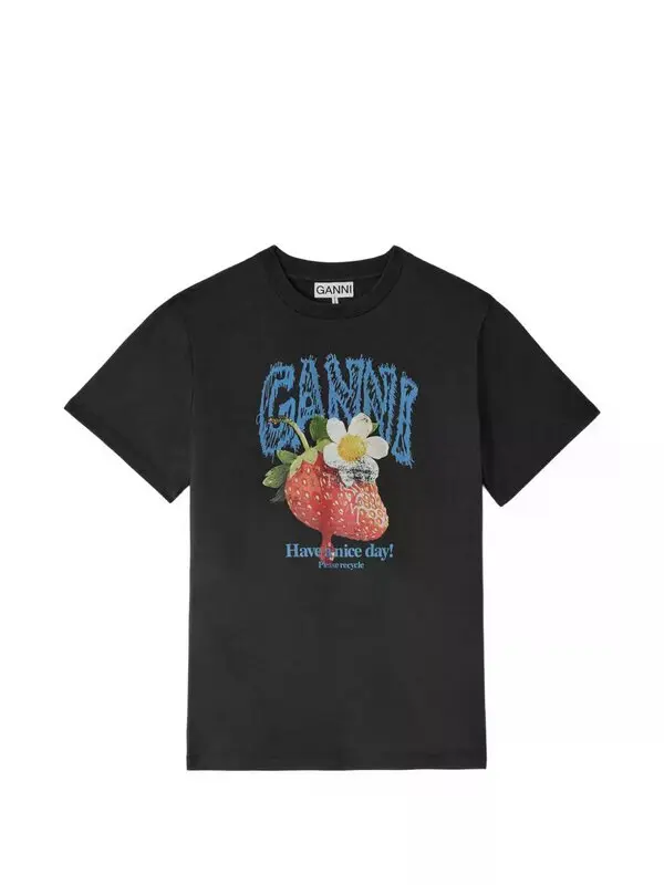 GANNI Strawberry Print T-shirt - Black