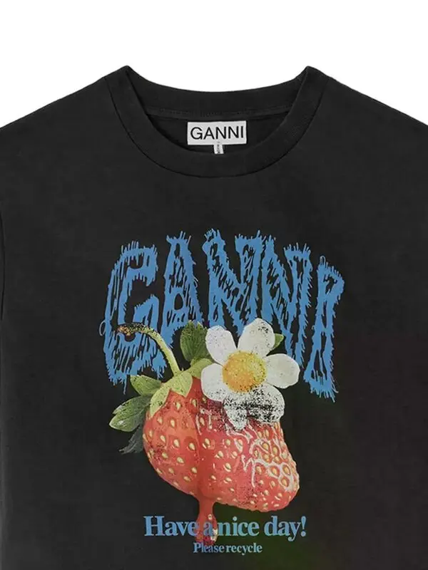 GANNI Strawberry Print T-shirt - Black