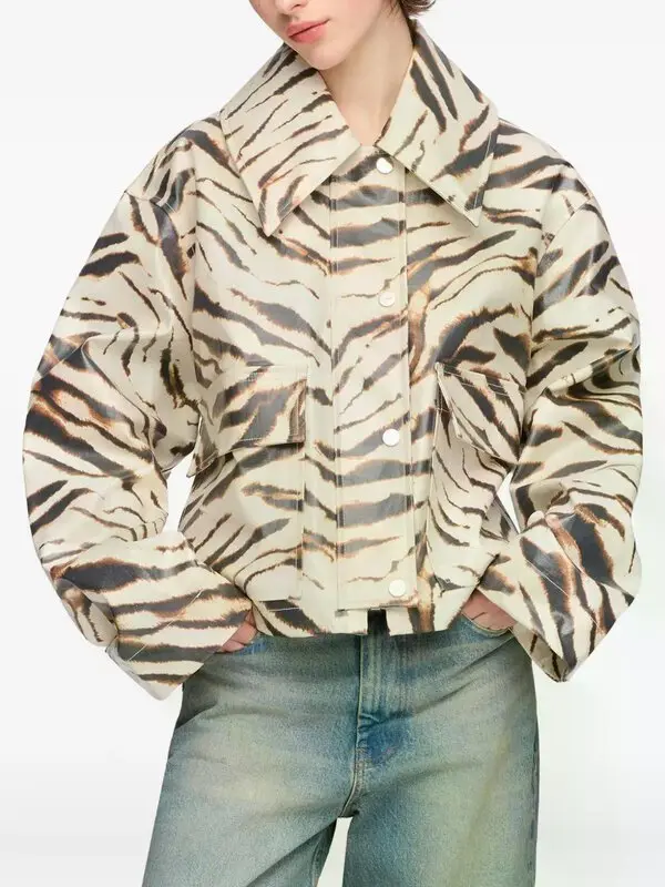 GANNI Zebra-print Laminated Jacket - Neutrals