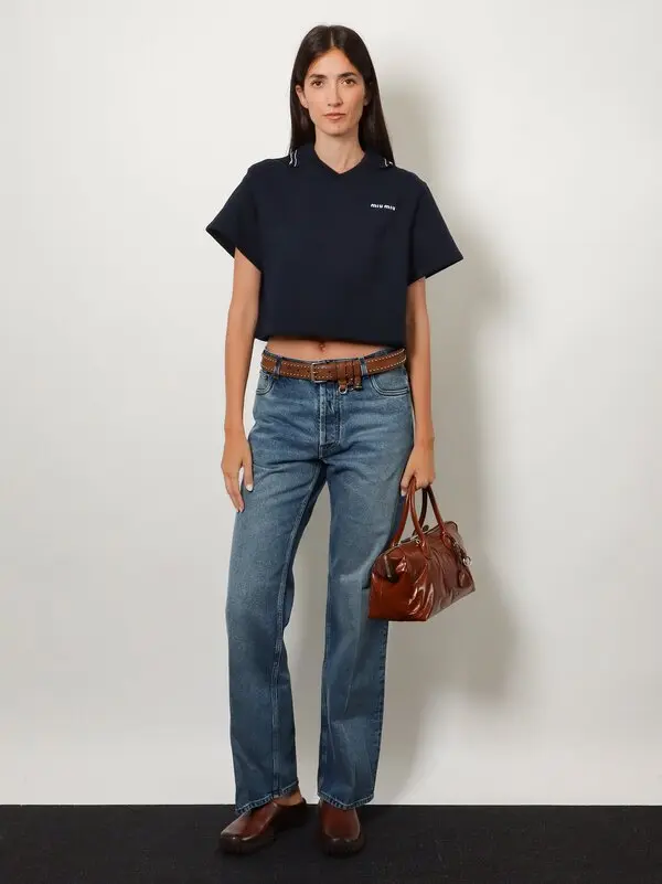 Miu Miu Cropped Cotton Sweatshirt With Logo Embroidery