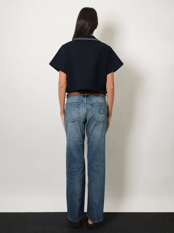 Miu Miu Cropped Cotton Sweatshirt With Logo Embroidery