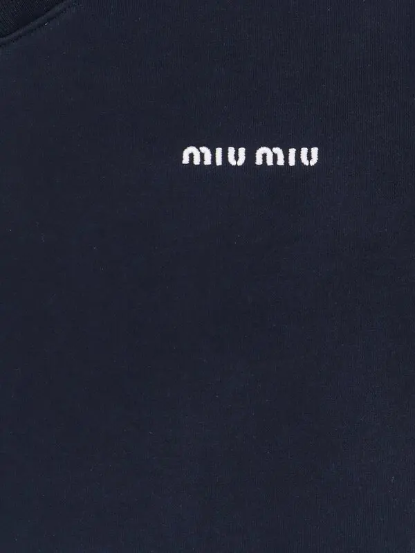 Miu Miu Cropped Cotton Sweatshirt With Logo Embroidery