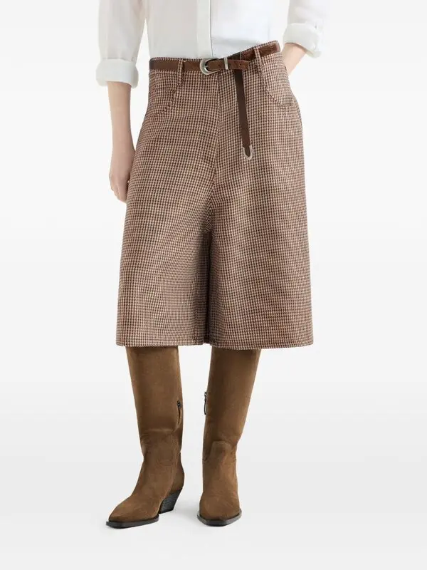 Brunello Cucinelli Houndstooth Cotton Bermuda Shorts - Brown