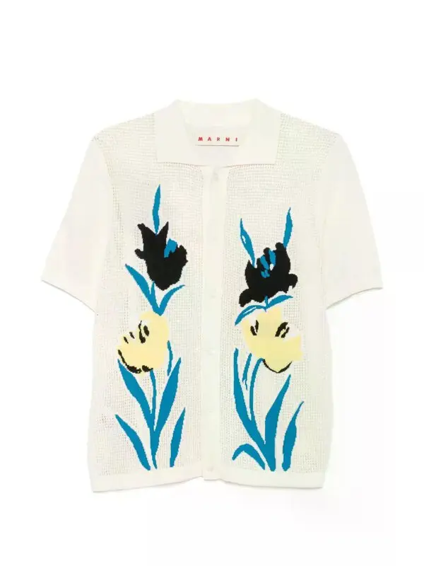 Marni Floral Intarsia Mesh Cardigan - Neutrals