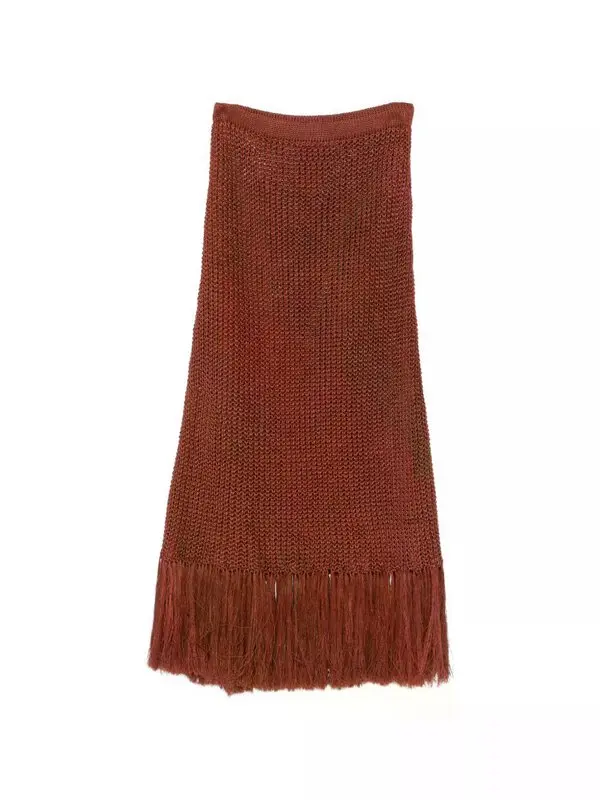Plan C Open-knit Maxi Skirt With Fringe Trim
