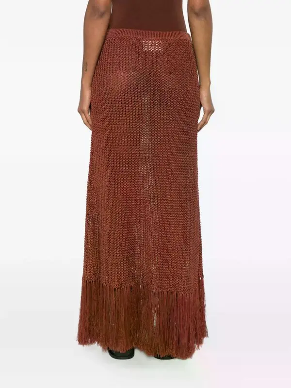 Plan C Open-knit Maxi Skirt With Fringe Trim