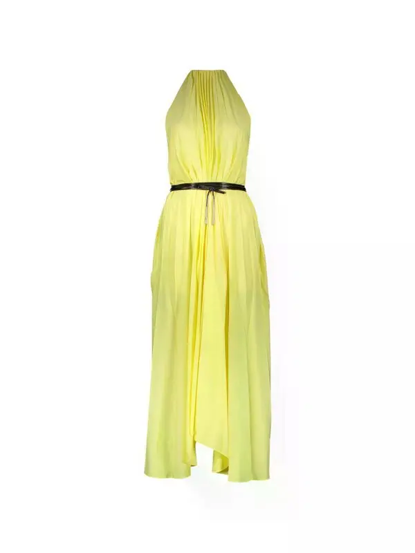 ELLERY Pleated Belted Midi Dress - Yellow