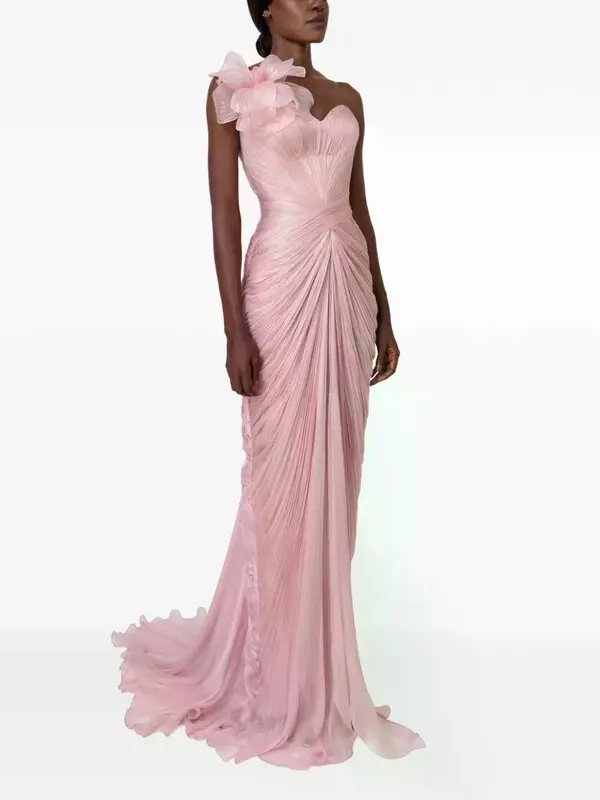 IRIS SERBAN Elisabeth Flower-detail Ruched Maxi Dress