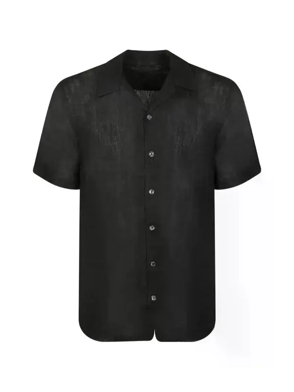 120% Lino Short-sleeved Camp-collar Shirt - Black