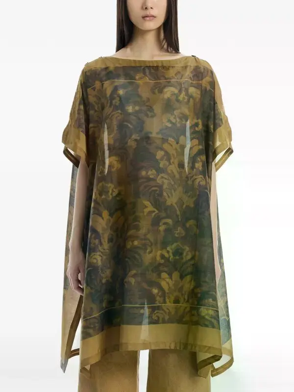 INTO THE EAST Damask Print Button Detail Top