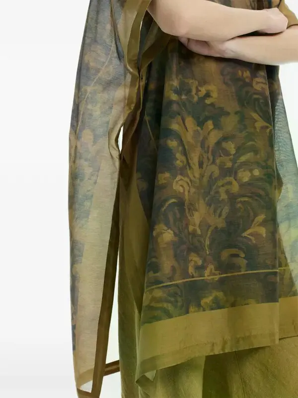 INTO THE EAST Damask Print Button Detail Top
