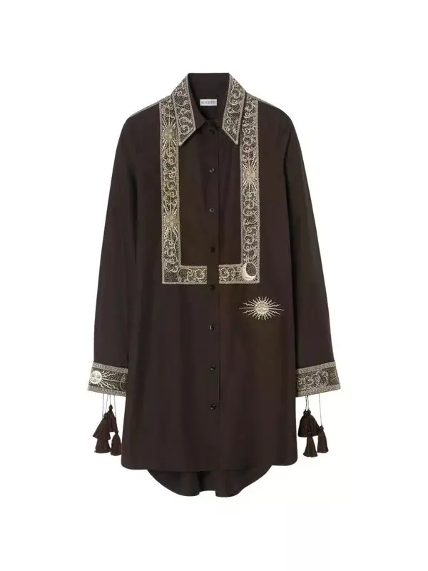 Burberry Embroidered Silk Shirt Dress - Brown