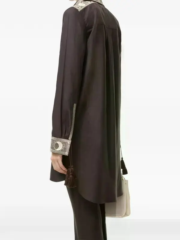 Burberry Embroidered Silk Shirt Dress - Brown