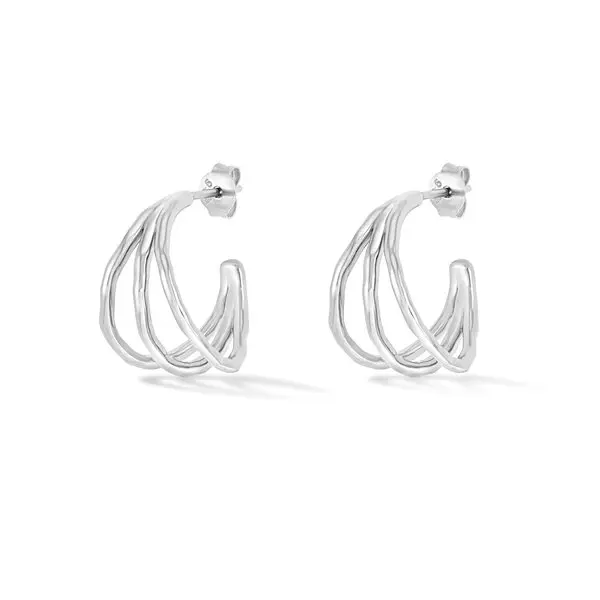 DOWER & HALL Small Triple Row Waterfall Hoop Earrings - Silver