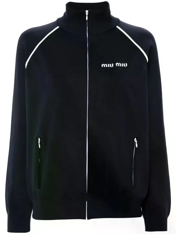 Miu Miu Embroidered Logo Fleece Cardigan