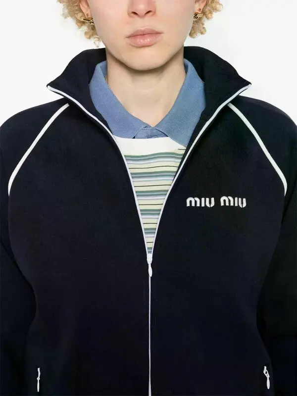 Miu Miu Embroidered Logo Fleece Cardigan