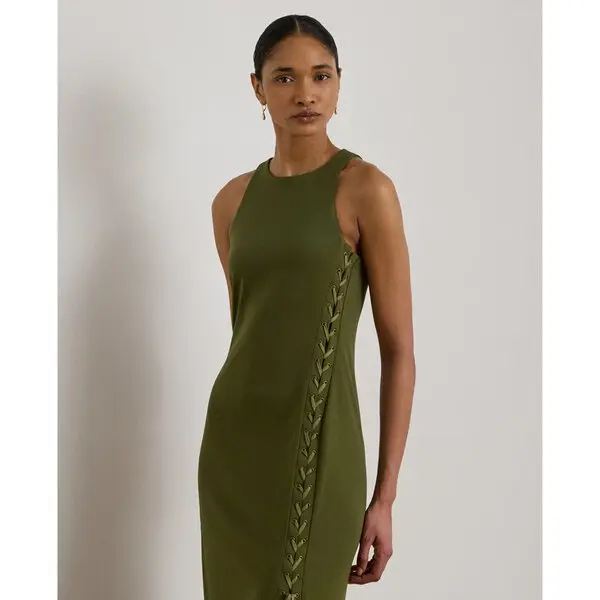 Ralph Lauren Women's Lace-Up Jersey Sleeveless Gown - Size 4 in Olive Grove