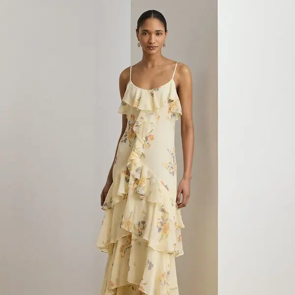 Ralph Lauren Floral Ruffle-trim Georgette Gown