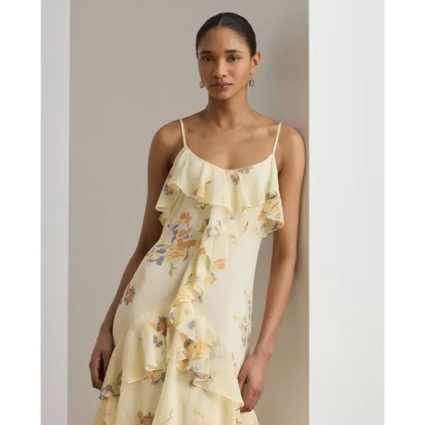 Ralph Lauren Floral Ruffle-trim Georgette Gown
