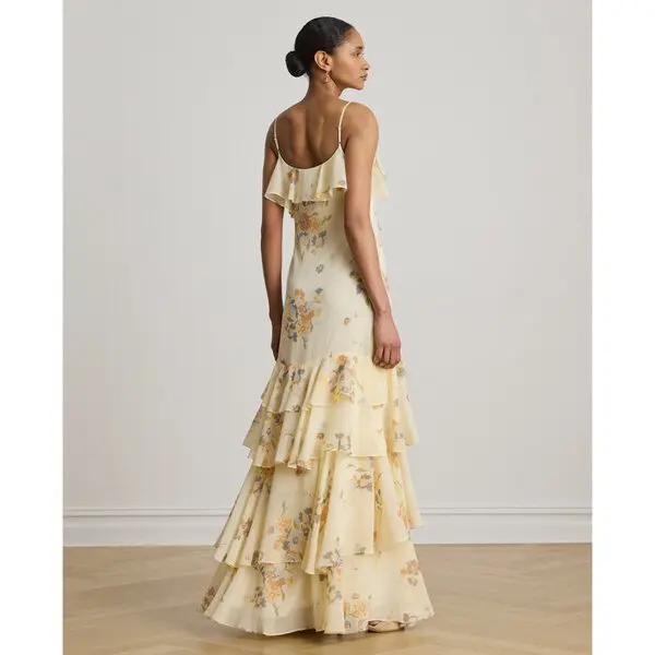 Ralph Lauren Floral Ruffle-trim Georgette Gown