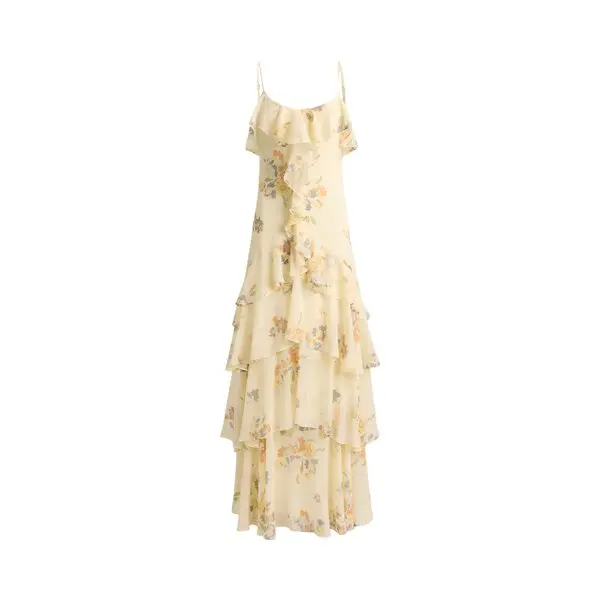 Ralph Lauren Floral Ruffle-trim Georgette Gown