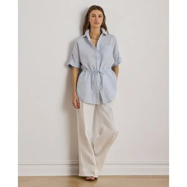 Ralph Lauren Striped Linen Roll-tab Sleeve Tunic Shirt