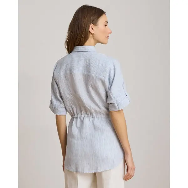 Ralph Lauren Striped Linen Roll-tab Sleeve Tunic Shirt