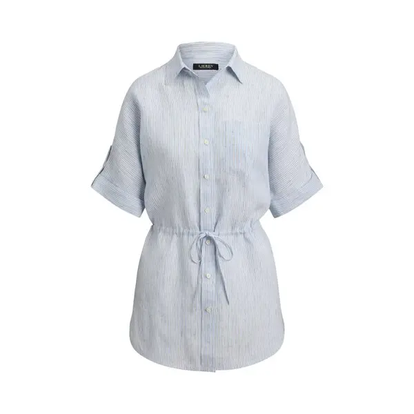 Ralph Lauren Striped Linen Roll-tab Sleeve Tunic Shirt