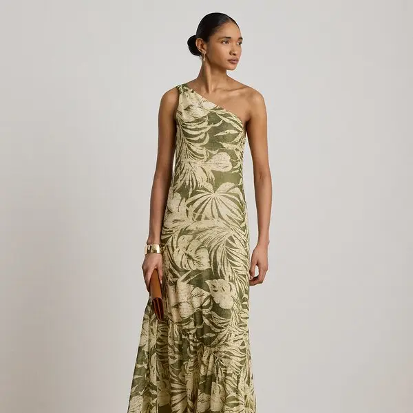 Ralph Lauren Print Georgette One-shoulder Gown