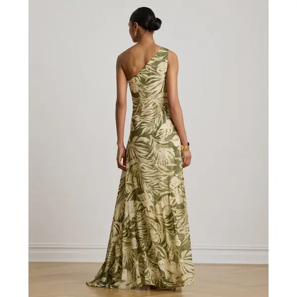 Ralph Lauren Print Georgette One-shoulder Gown