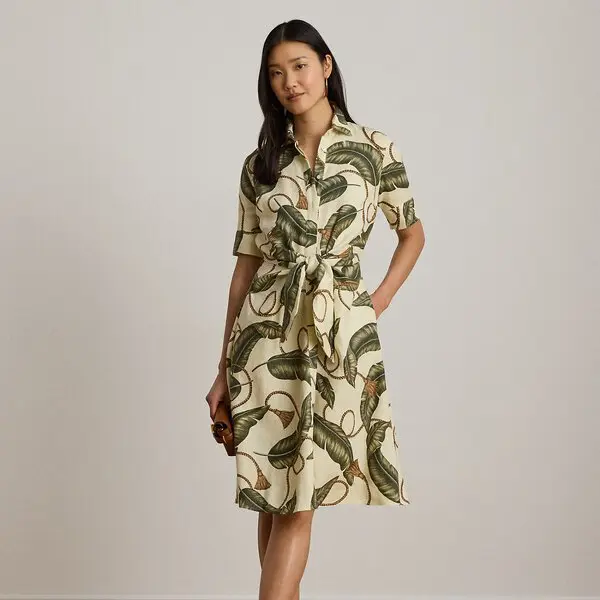 Ralph Lauren Tie-front Linen Shirtdress With Rope Print