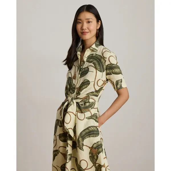 Ralph Lauren Tie-front Linen Shirtdress With Rope Print