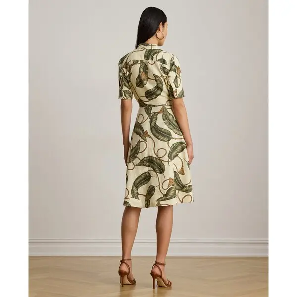Ralph Lauren Tie-front Linen Shirtdress With Rope Print